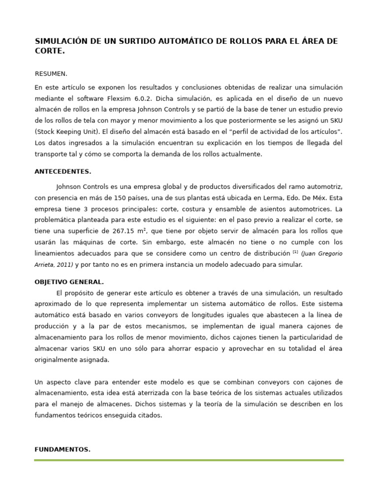 Simulacion de Un Surtido Automatico de Rollos Resumen | PDF | Simulación | Software