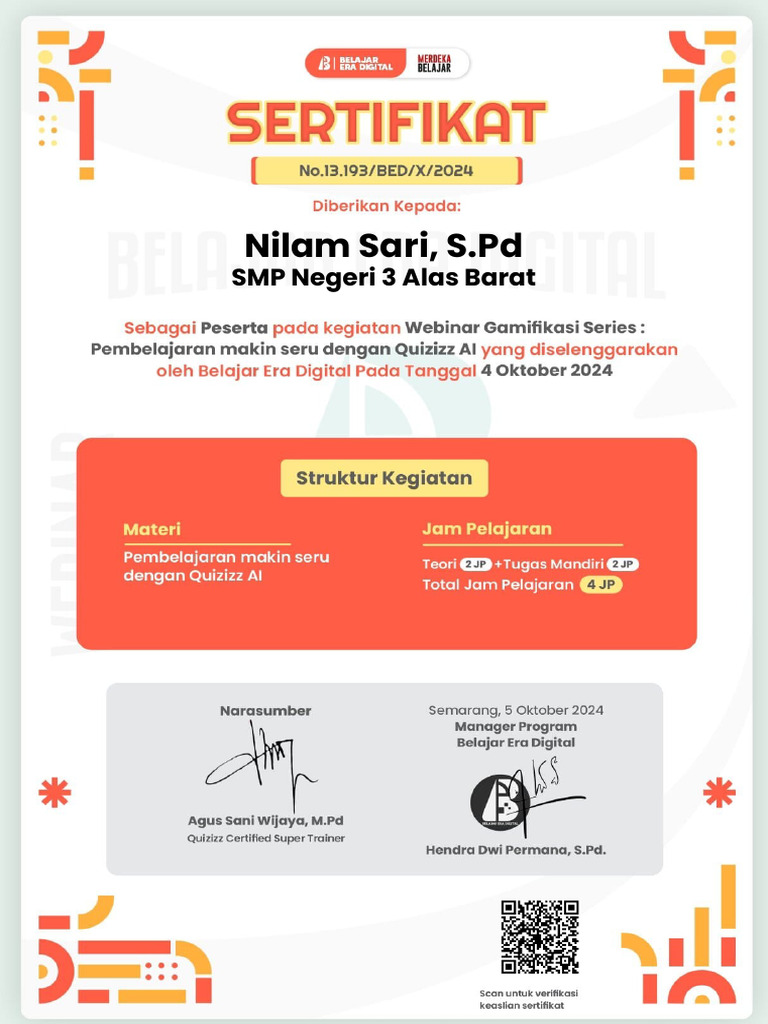 Sertifikat - Nilam Sari, S.PD | PDF