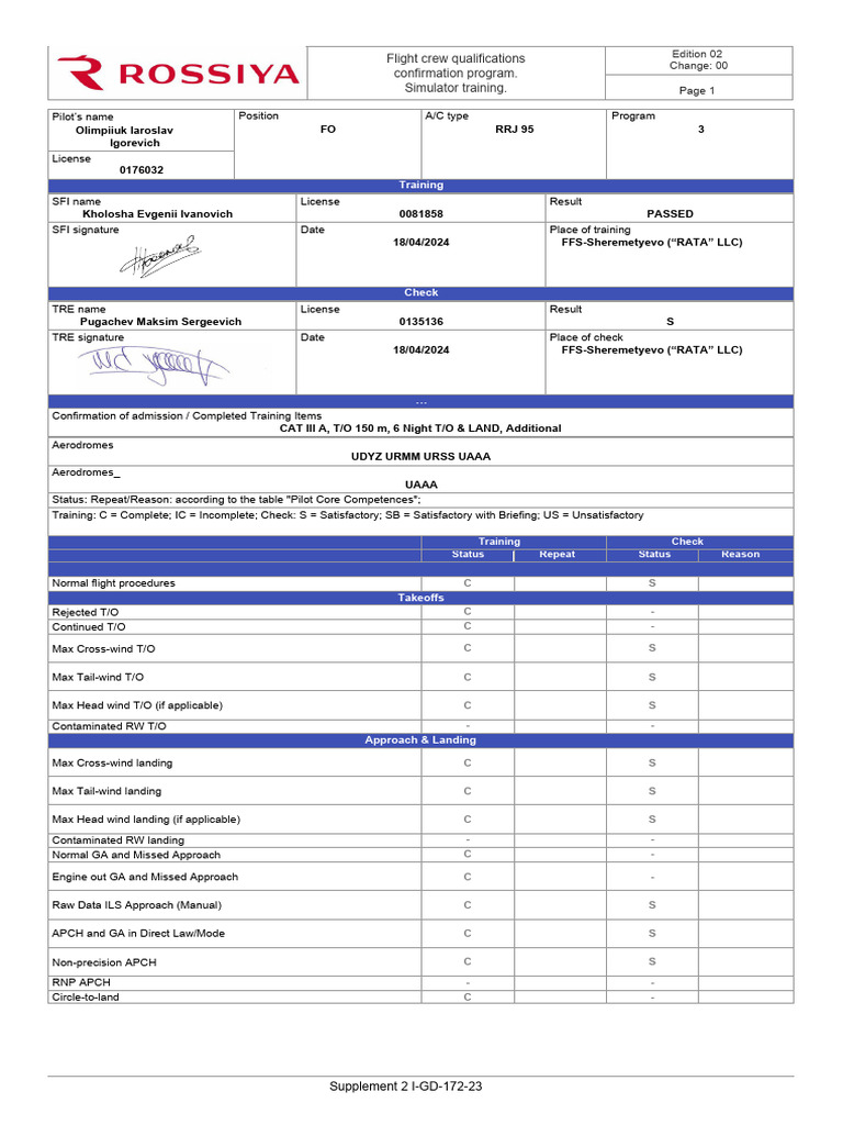 Flight Crew Qualifications Confirmation Program - Simulator Training ...