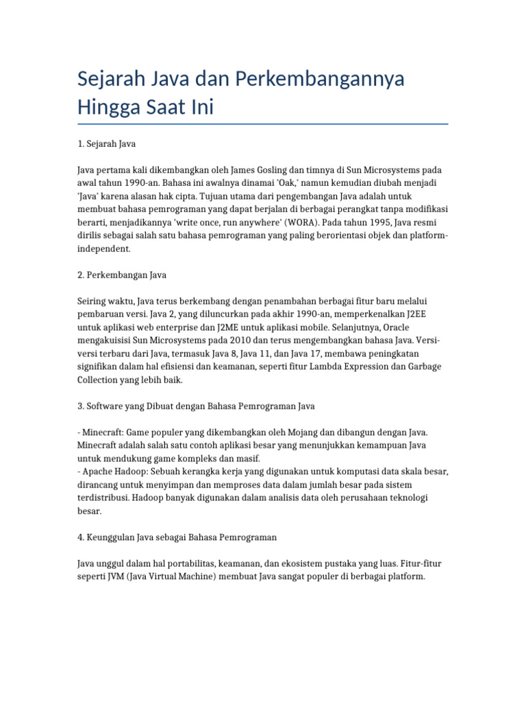 Sejarah Java Dan Perkembangannya | PDF