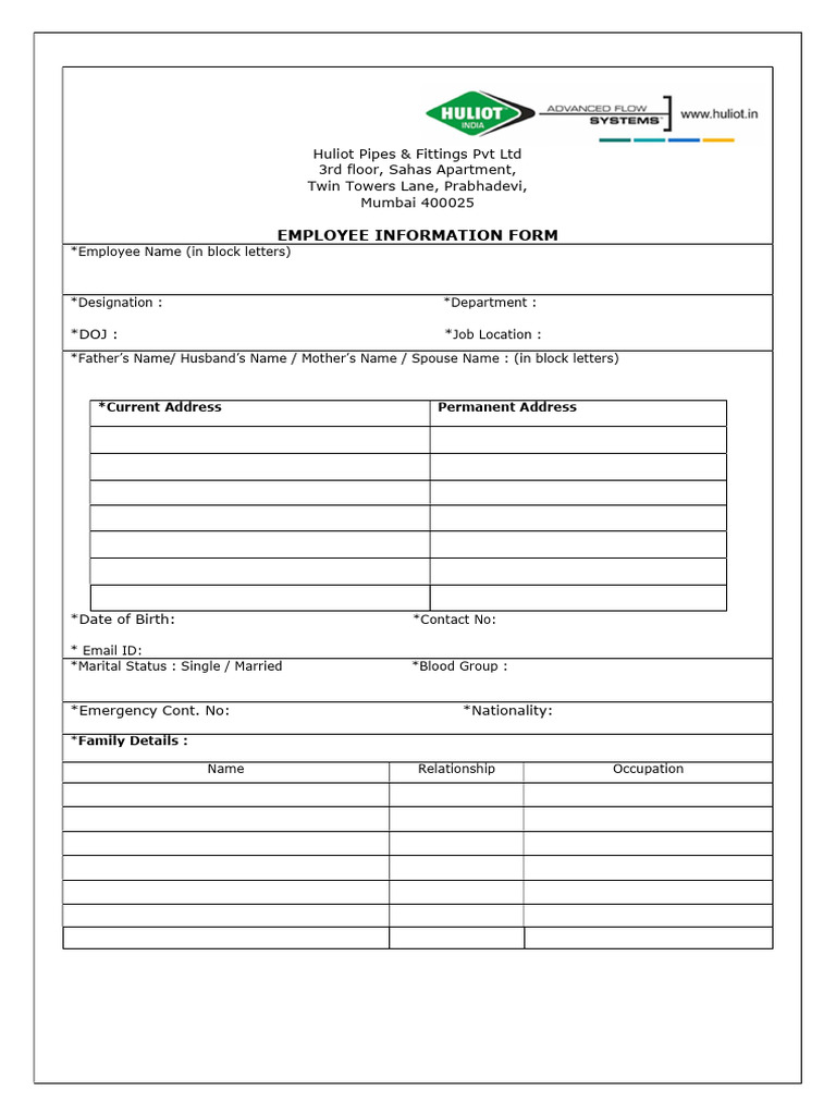 Microsoft Word - Employee Information Form | PDF