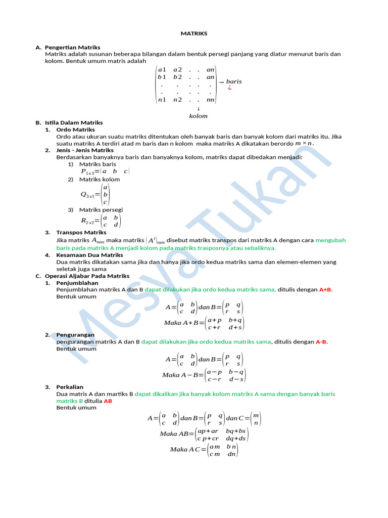 Matriks | PDF | Metode & Bahan Ajar