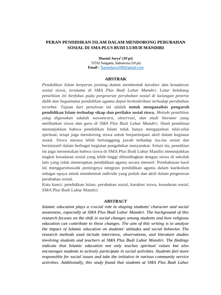 HAENUL JARYA. 5A. PERAN PENDIDIKAN ISLAM DALAM MENDORONG PERUBAHAN ...