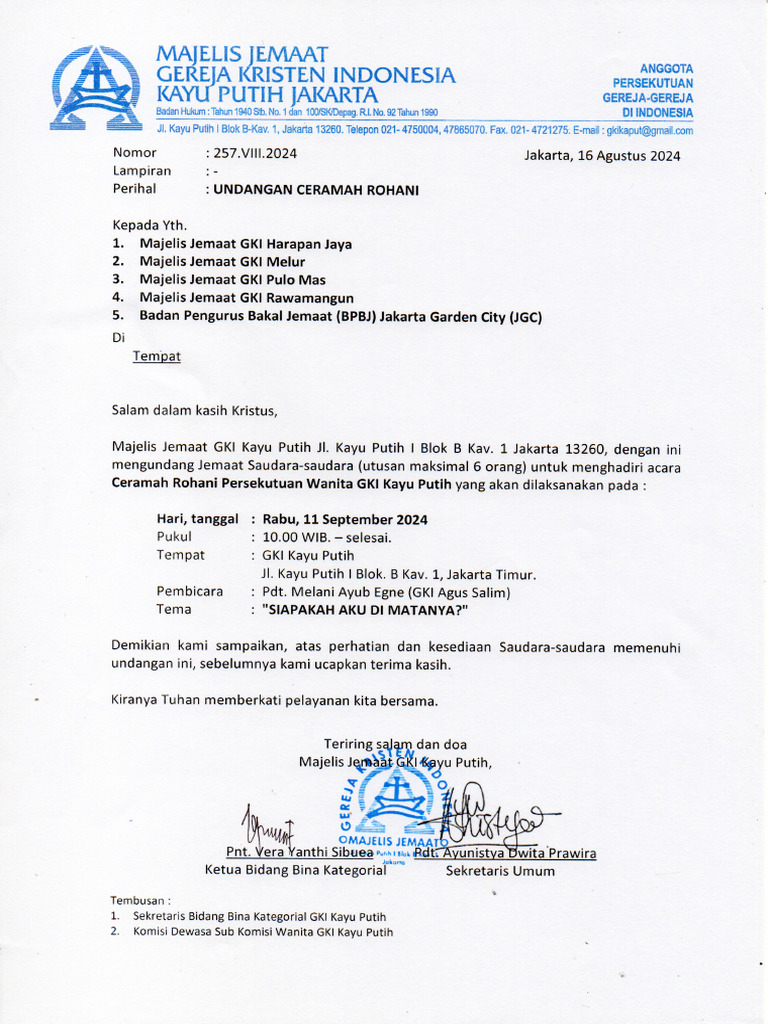 257-GKI HJ, Melur, Pulo Mas, Rawamangun, Bajem JGC-Undangan Ceramah ...