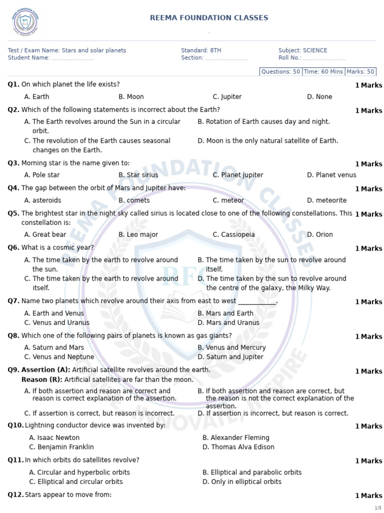 Stars and Solar planets-8TH-SCIENCE | PDF | Planets | Solar System