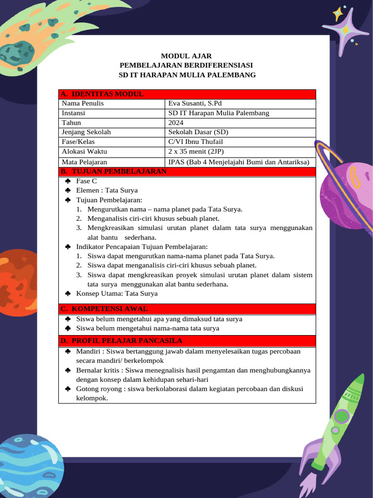 Modul Ajar Pembelajaran Berdiferensiasi Ipas KLS 6 | PDF