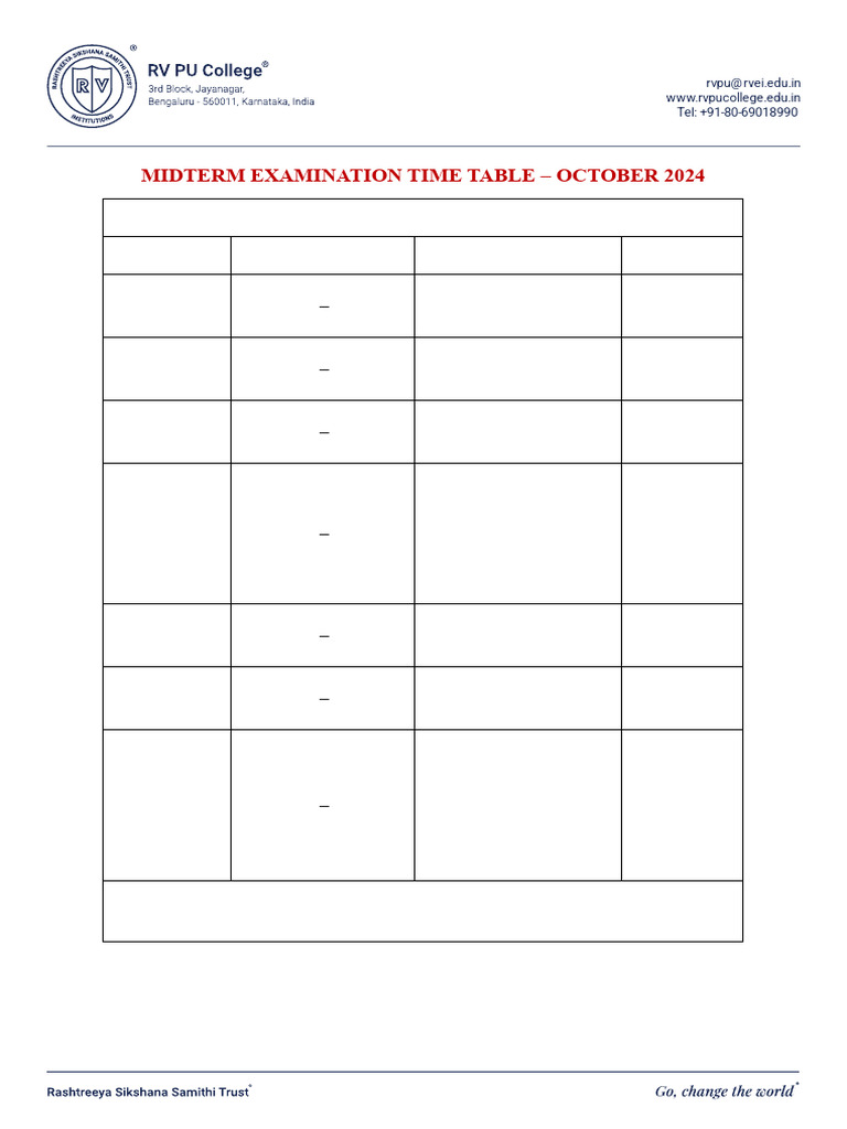 Midterm Exam October 2024 Timetable | PDF