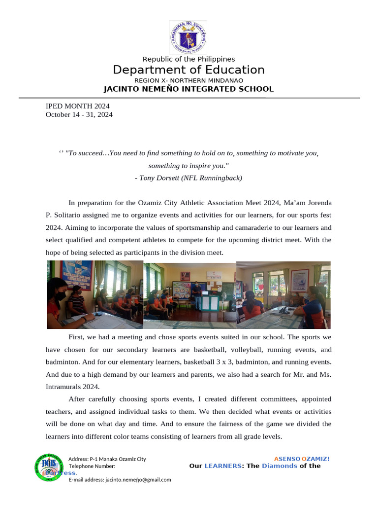 Narrative Report Intramurals 2024 | PDF