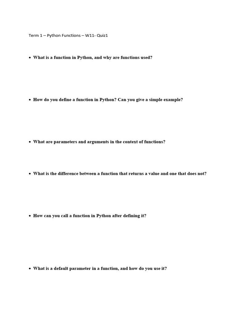 Term 1 - Python Functions - W11 - Quiz1 | PDF