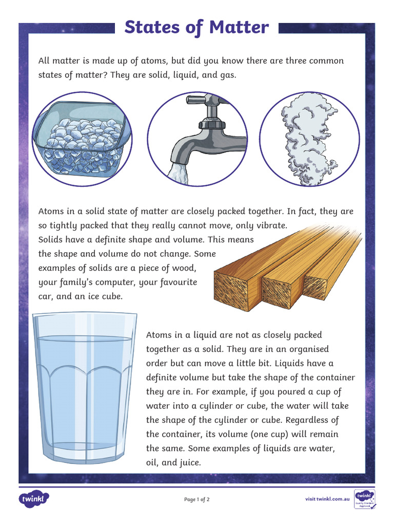Au SC 2648 States of Matter Reading Comprehension Activity Ver 2 | PDF ...