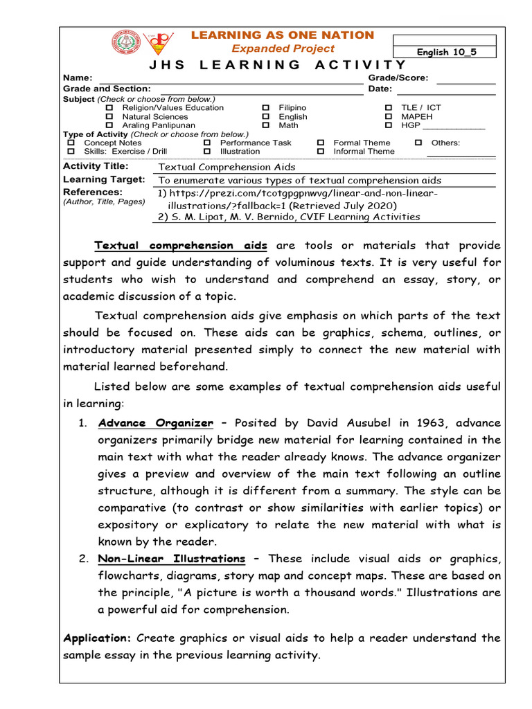 English 10 LAS 5 Textual Comprehension Aids | PDF | Reading ...