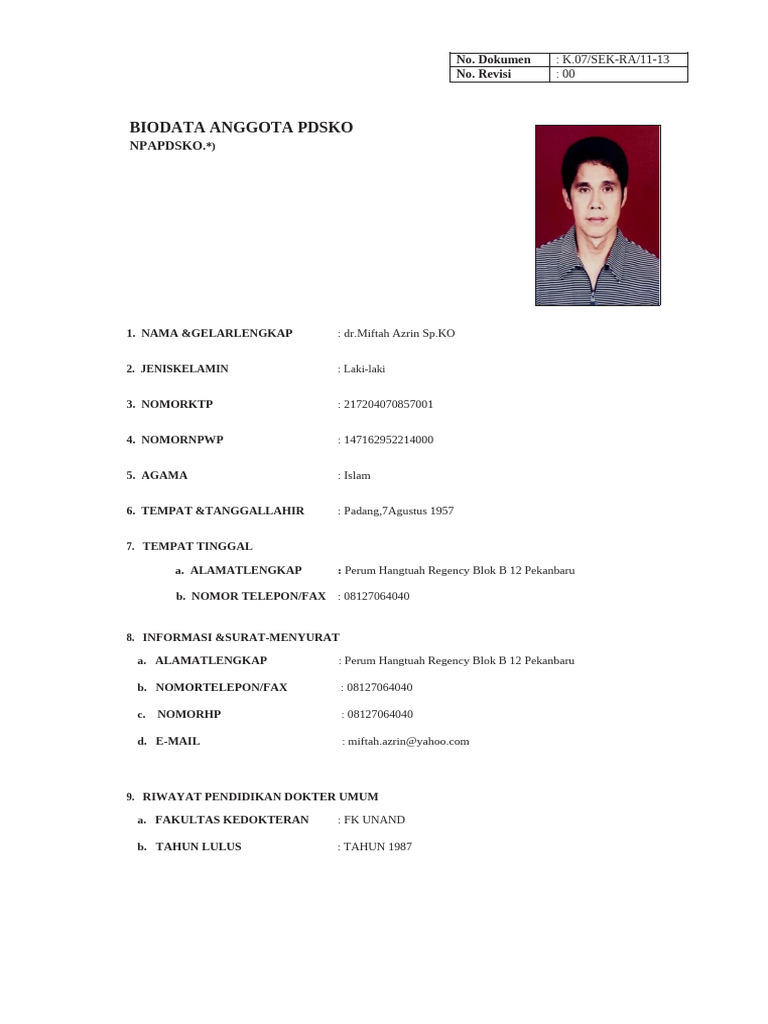 K.07 Biodata Anggota PDSKO DR. Miftah | PDF