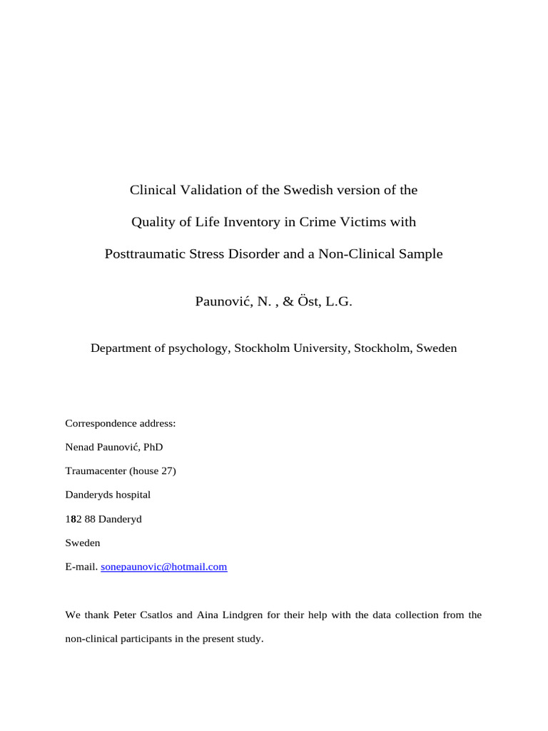 QOLI | PDF | Mental Disorder | Diagnostic And Statistical Manual Of ...