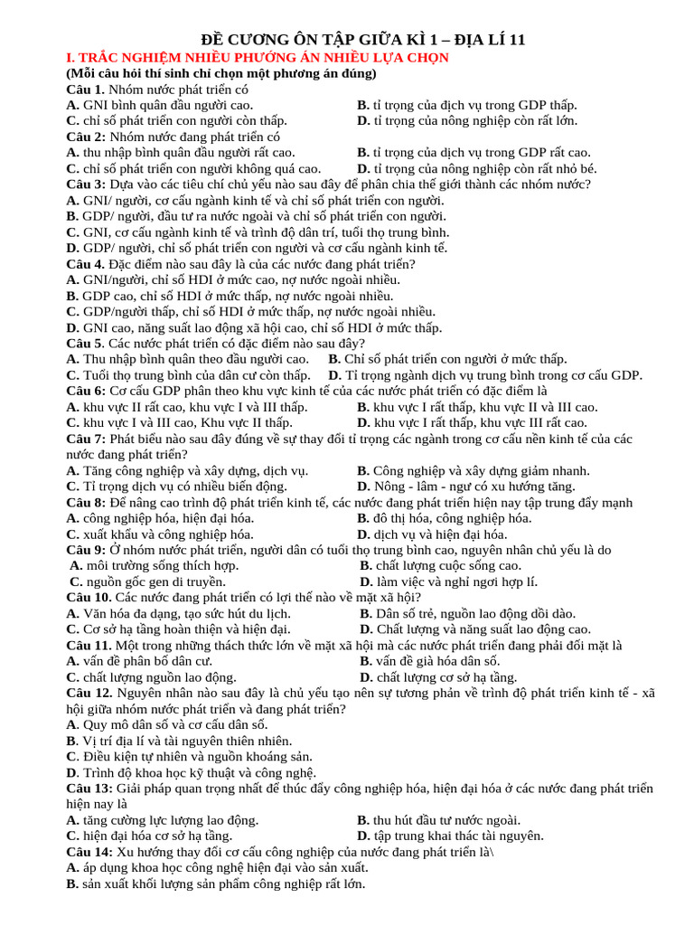 Đề Cương Địa Gk1.k11.2024.Hs | PDF