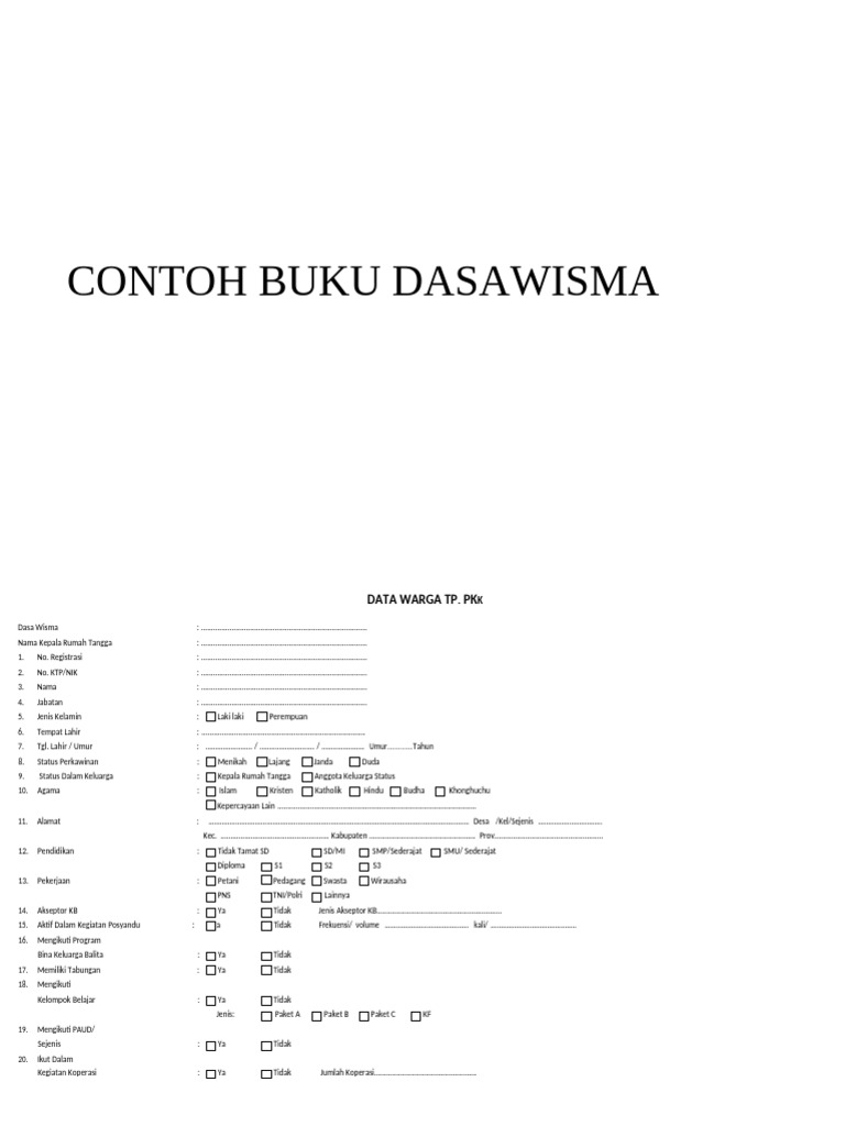 Data Warga Dasa Wisma PKK | PDF