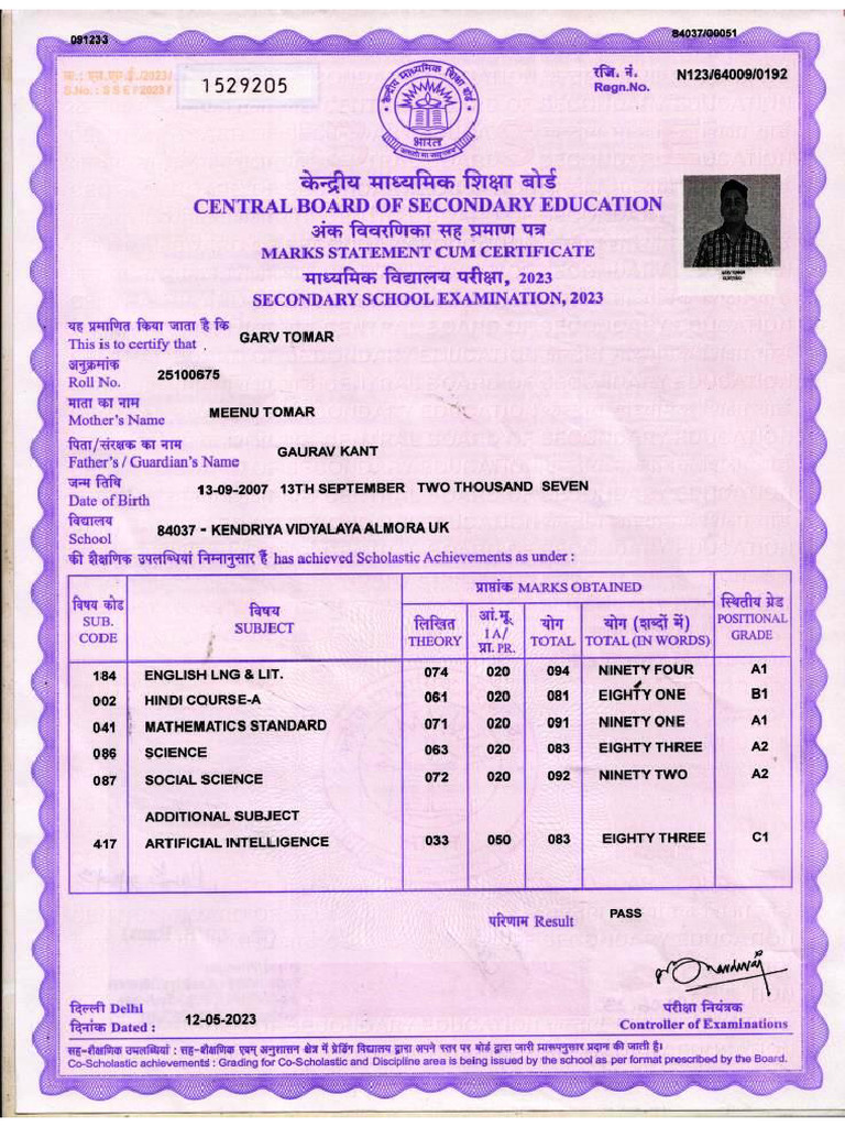 Class X Certificate | PDF