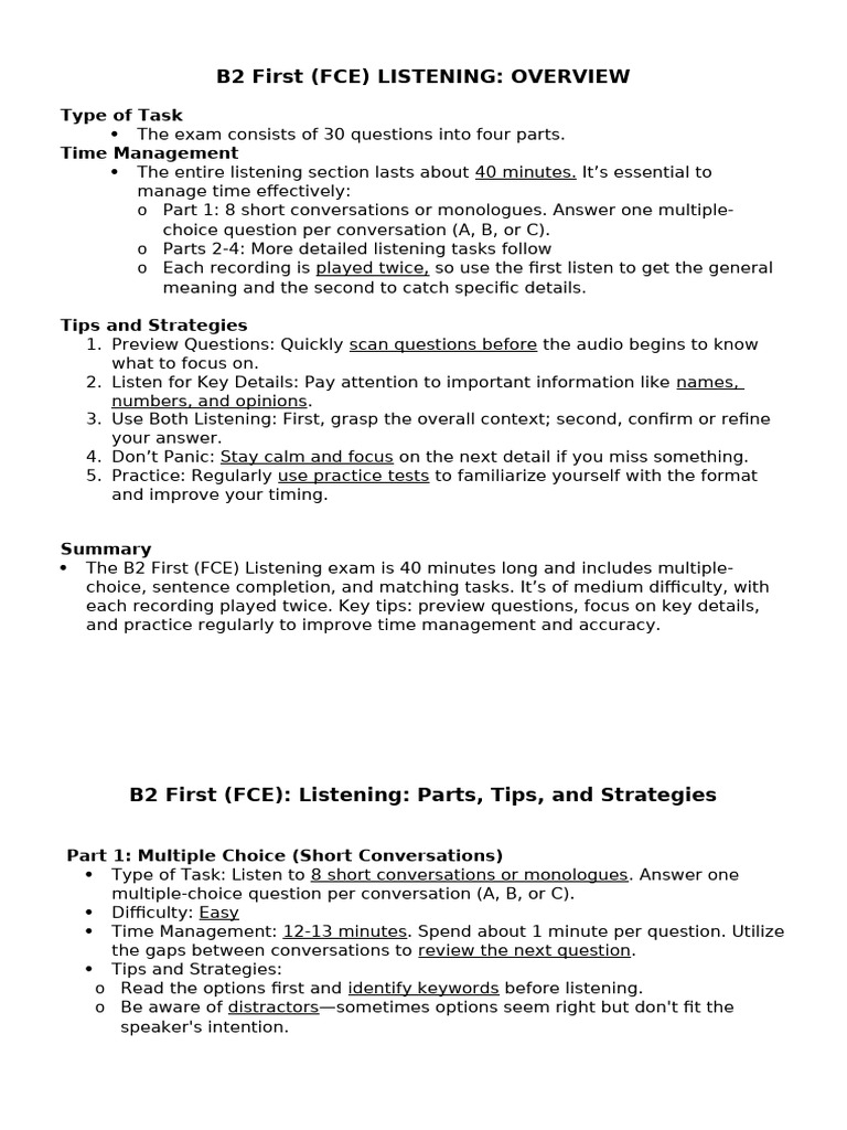 B2 First - Overview | PDF | Multiple Choice | Question