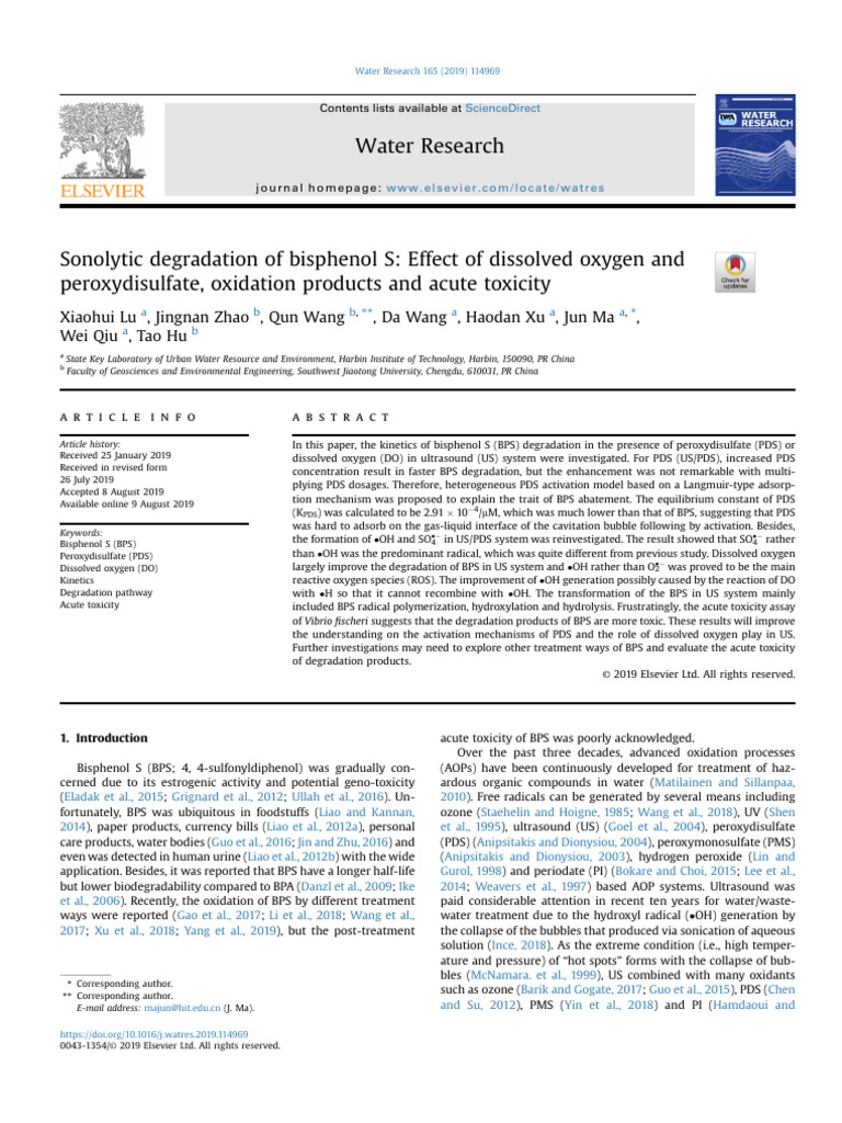 Sonolytic Degradation of Bisphenol S - Effect of Dissolved Oxygen and Peroxydisulfate, Oxidation ...