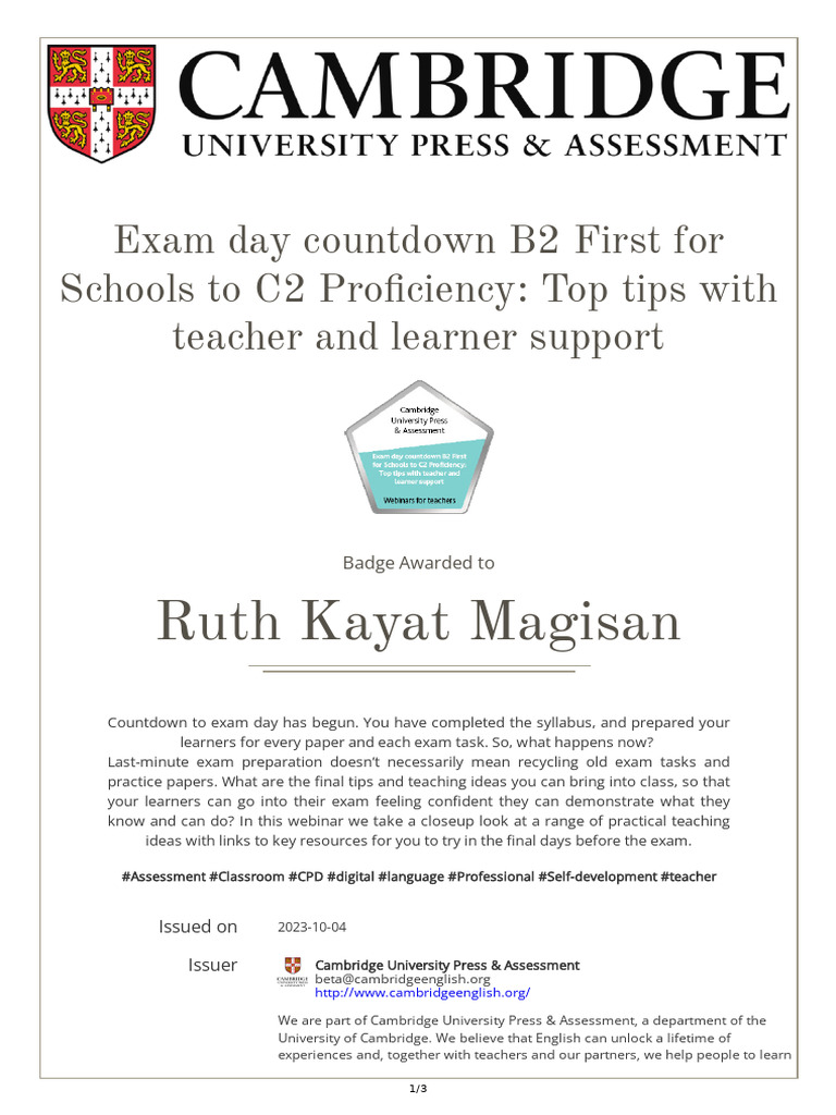 2023 10 04 - Exam Day Countdown b2 First For Schools To c2 Proficiency ...