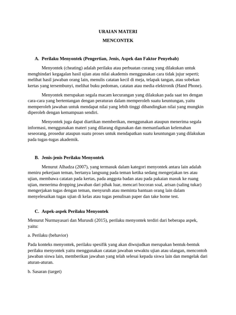 Uraian Materi Mencontek | PDF | Karier & Perkembangan | Kesehatan Holistik