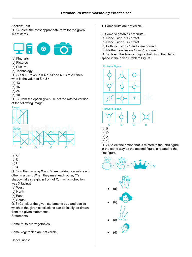 October Reasoning Practice Questions | PDF | Mathematics