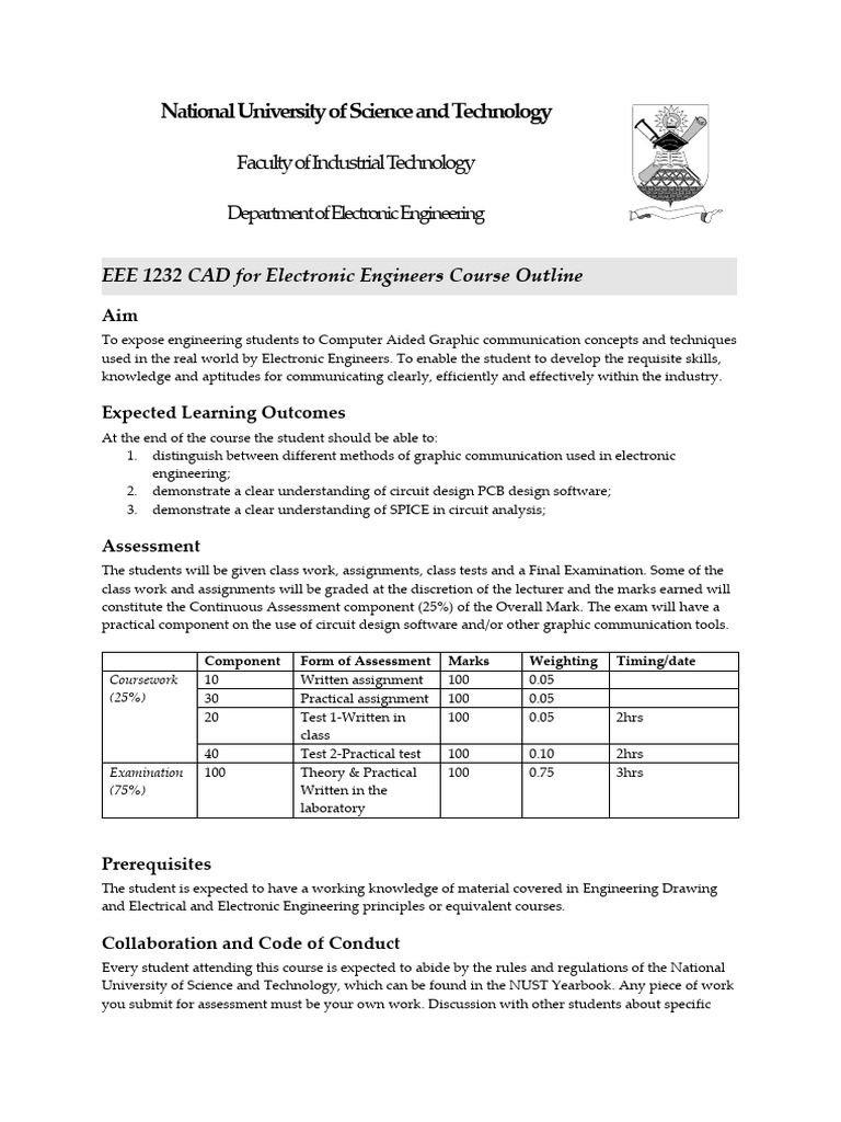EEE1232 CAD For Electronic Engineers Course Outline | PDF | Engineering ...