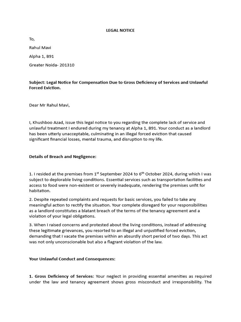 Legal Notice: ST TH | PDF | Eviction | Damages