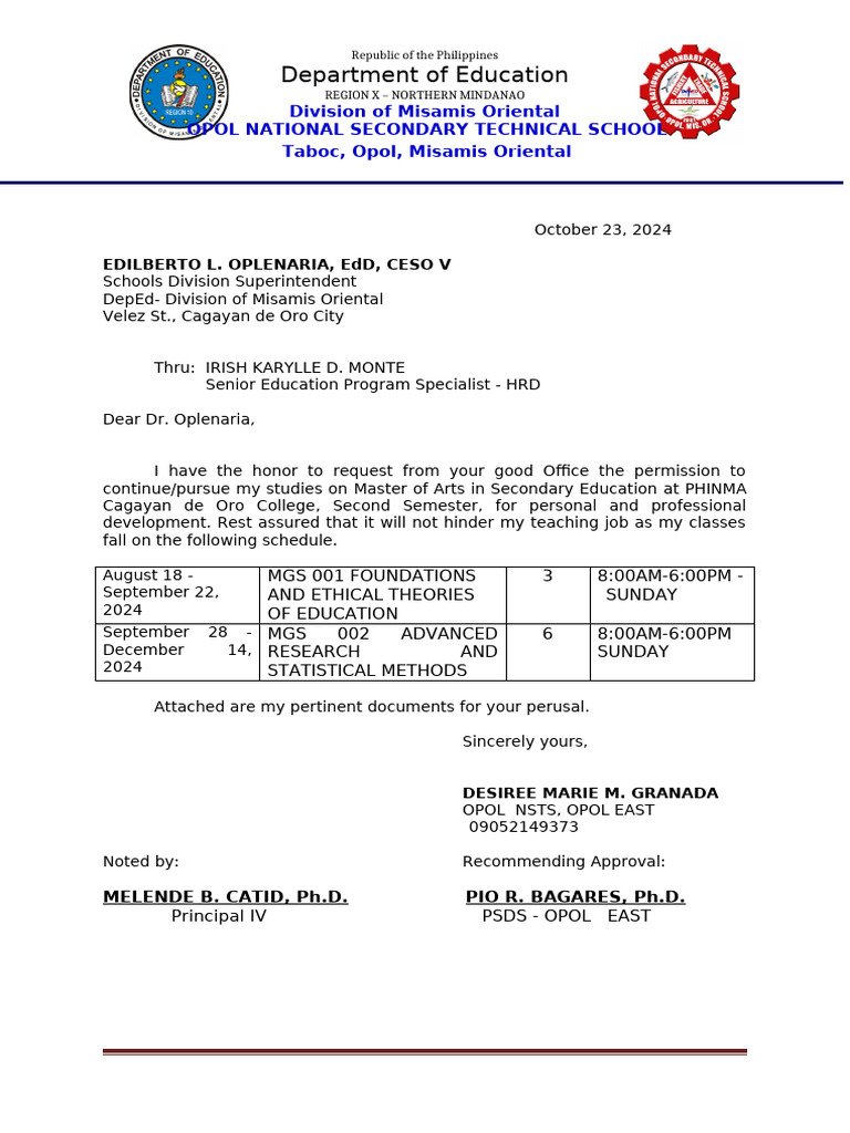 Letter Request - Permit To Teach | PDF