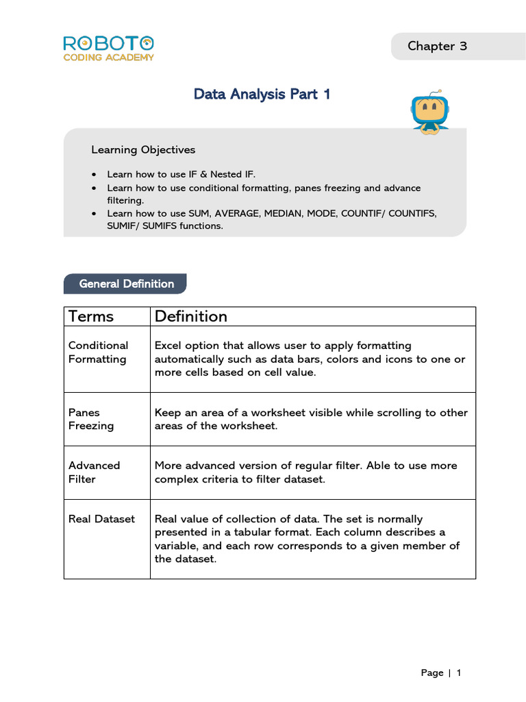 Booklet - Chapter 3 - Data Analysis Part 1 | PDF | Microsoft Excel | Computer Programming