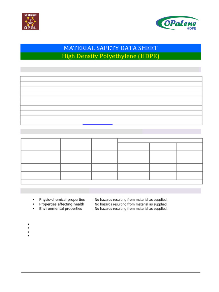 Material Safety Data Sheet - HDPE | PDF | Waste Management | Waste