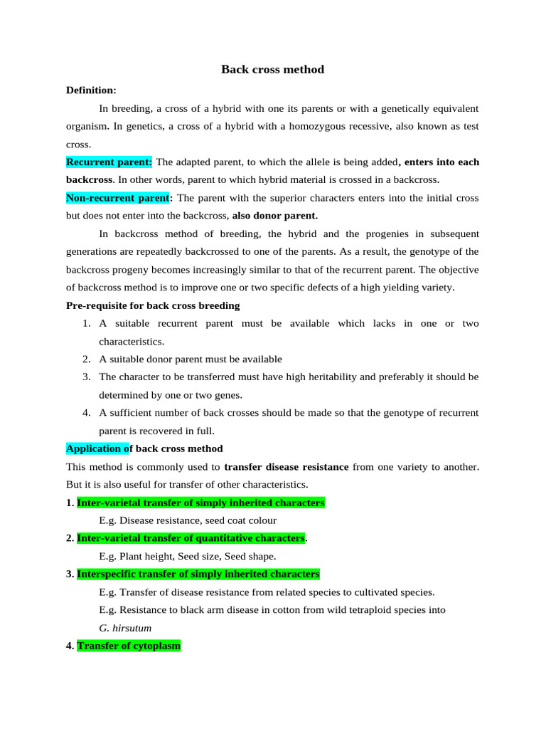 Back Cross | PDF | Plant Breeding | Dominance (Genetics)