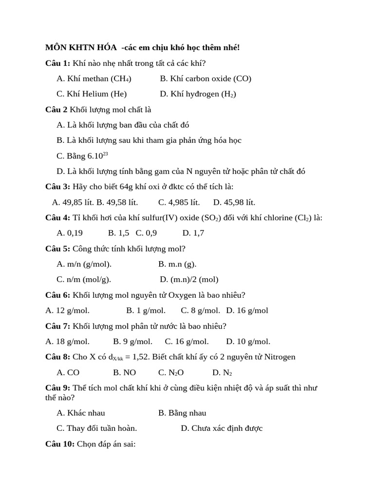 Đề cương môn KHTN giữa kì | PDF