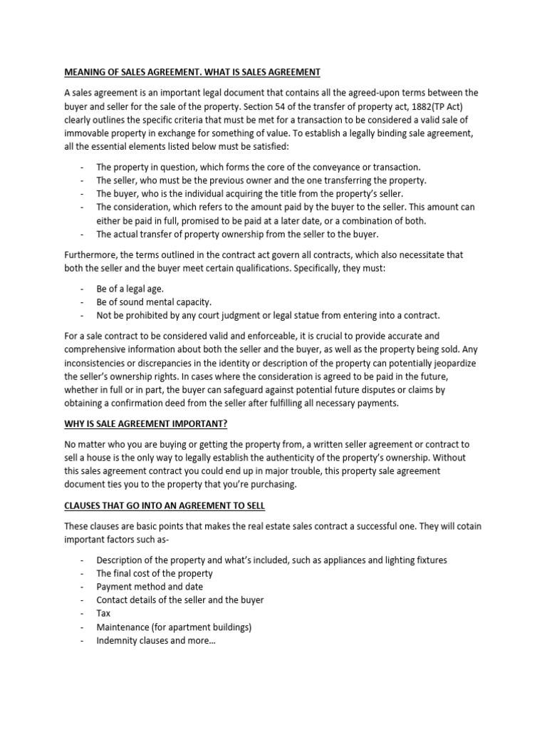 Sales Agreement Essentials Explained | PDF | Deed | Sales