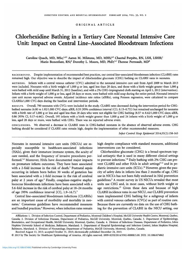Chlorhexidine Bathing in A Tertiary Care Neonatal Intensive Care Unit ...