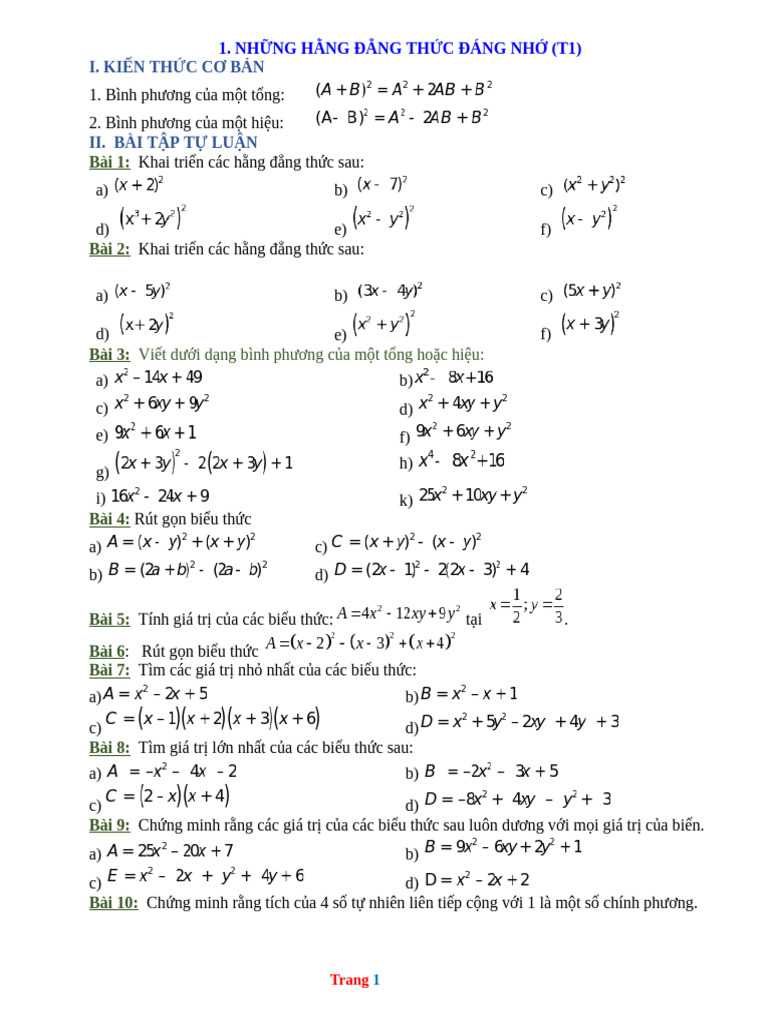 Bai-tap-Toan-Lop-8-Nhung-hang-dang-thuc-dang-nho 1+2 NGÀY 5-7-2023 - TH | PDF
