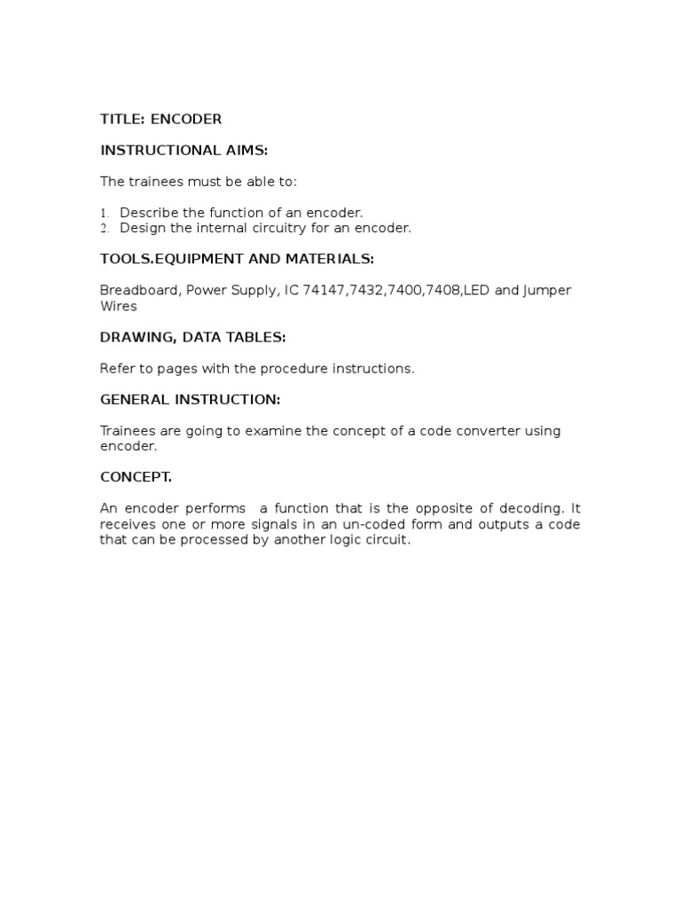Title: Encoder Instructional Aims | PDF | Logic Gate | Electronic Design