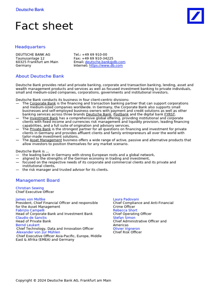 Fact Sheet | PDF | Banks | Deutsche Bank
