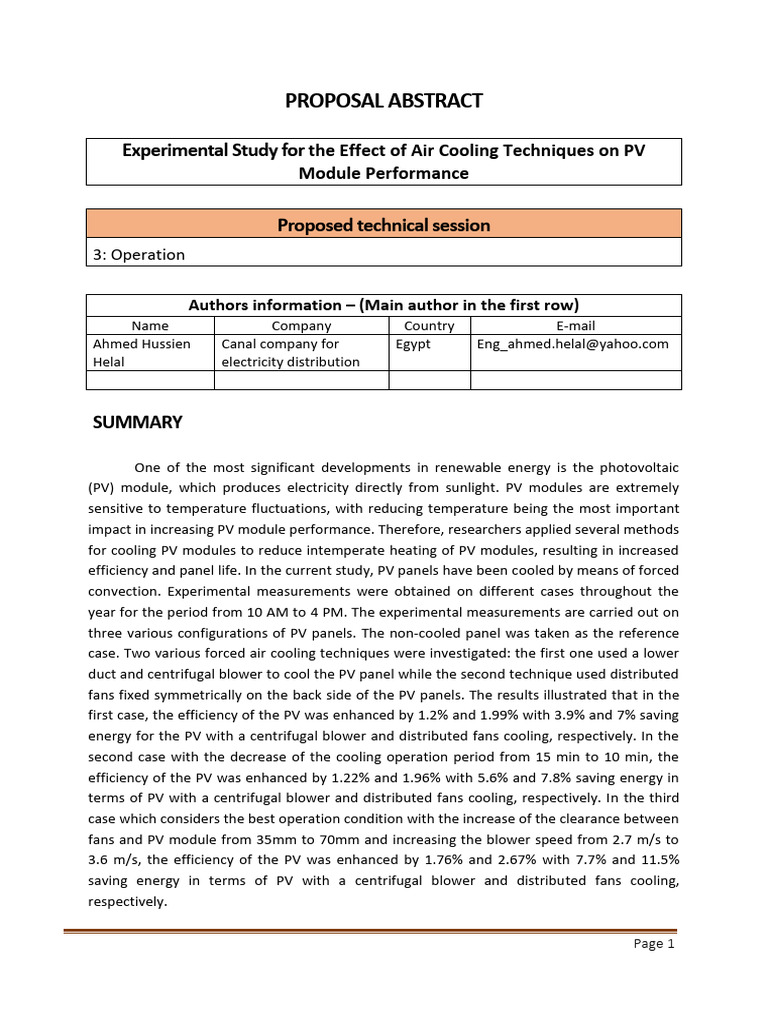 Experimental Study For The Effect of Air Cooling Techniques On PV ...
