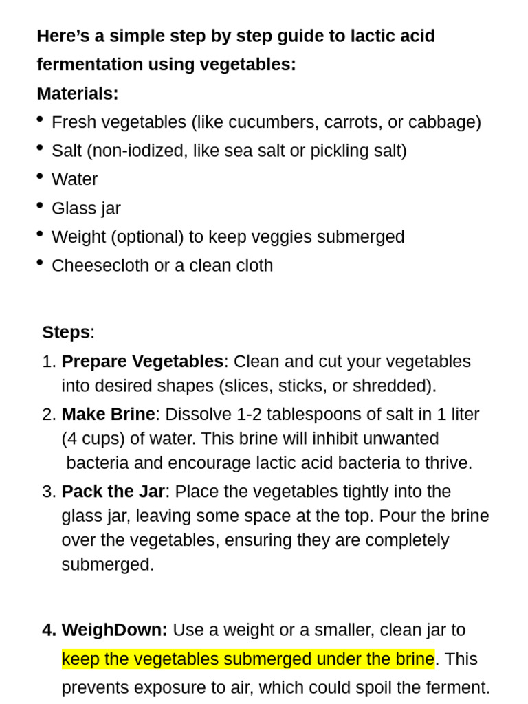 Step by Step Guide To Lactic Acid Fermentation | PDF | Cooking, Food & Wine