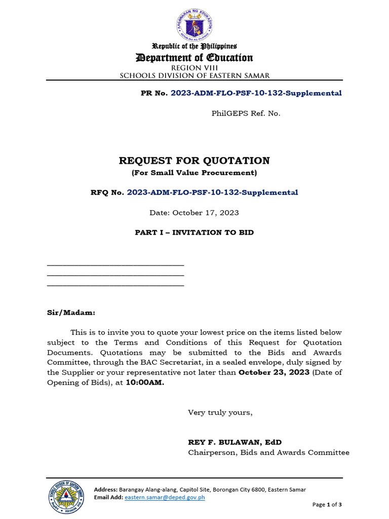 Request for Quotation: Food Services | PDF