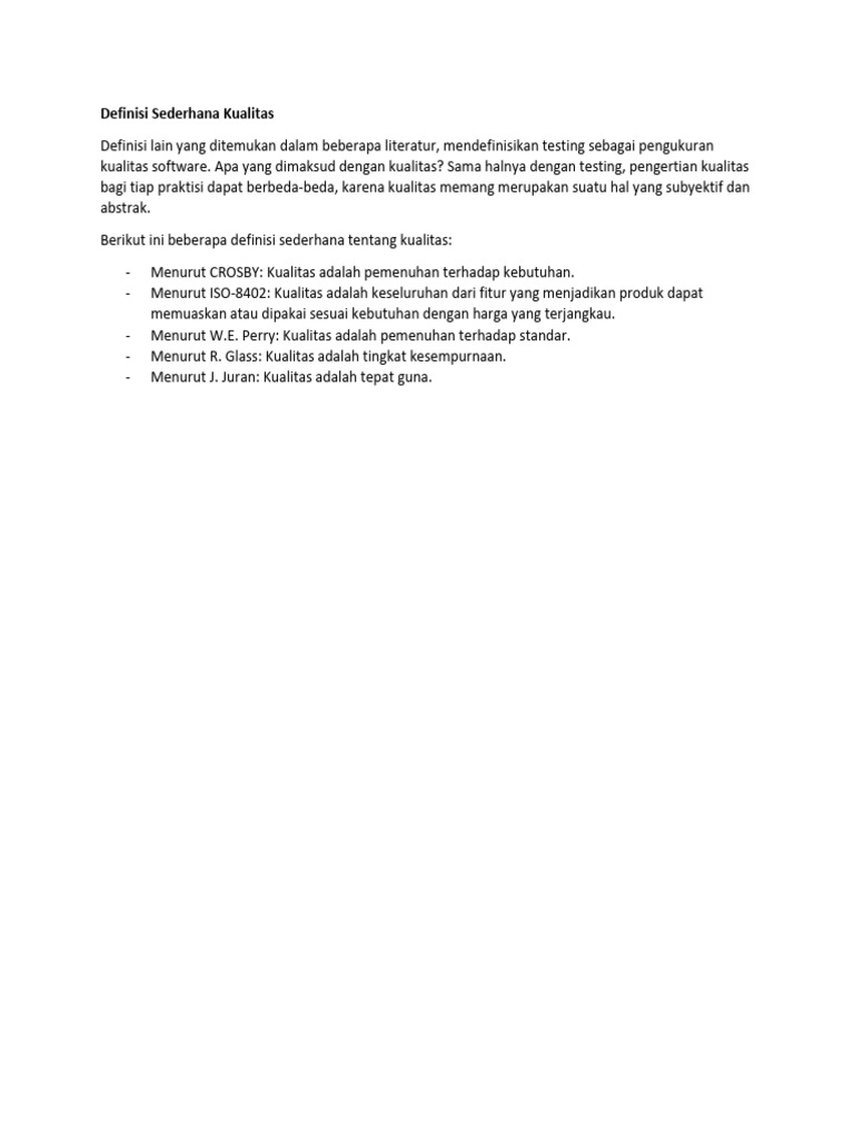 Definisi Kualitas dalam Software Testing | PDF | Karier & Perkembangan ...