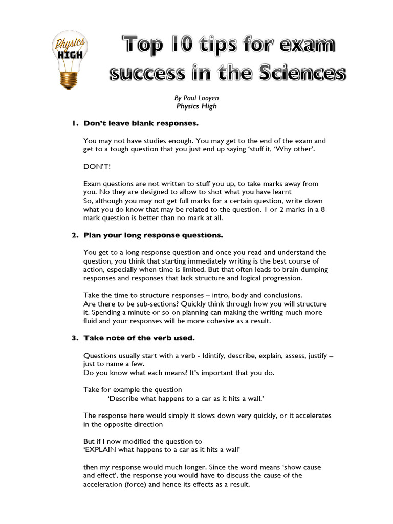 Top 10 Tips For Exam Success in The Sciences | PDF