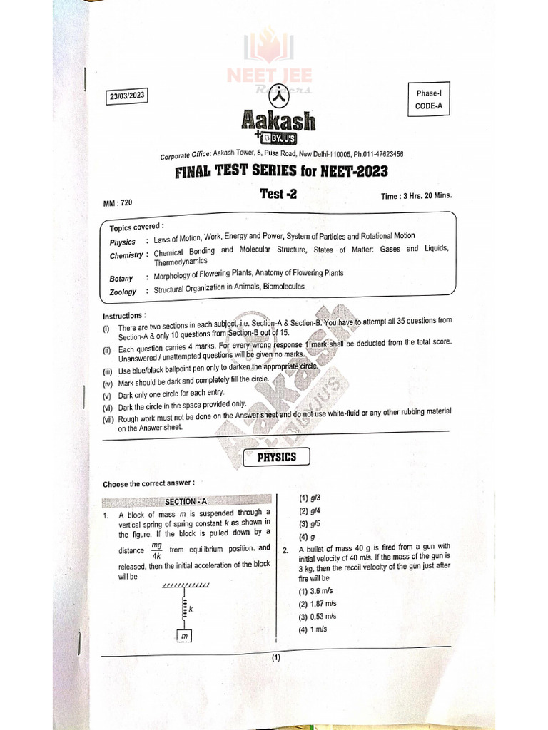 FTS For NEET-2023 Phase-1 (B) - T02 (7) (1) - 230330 - 042248 | PDF
