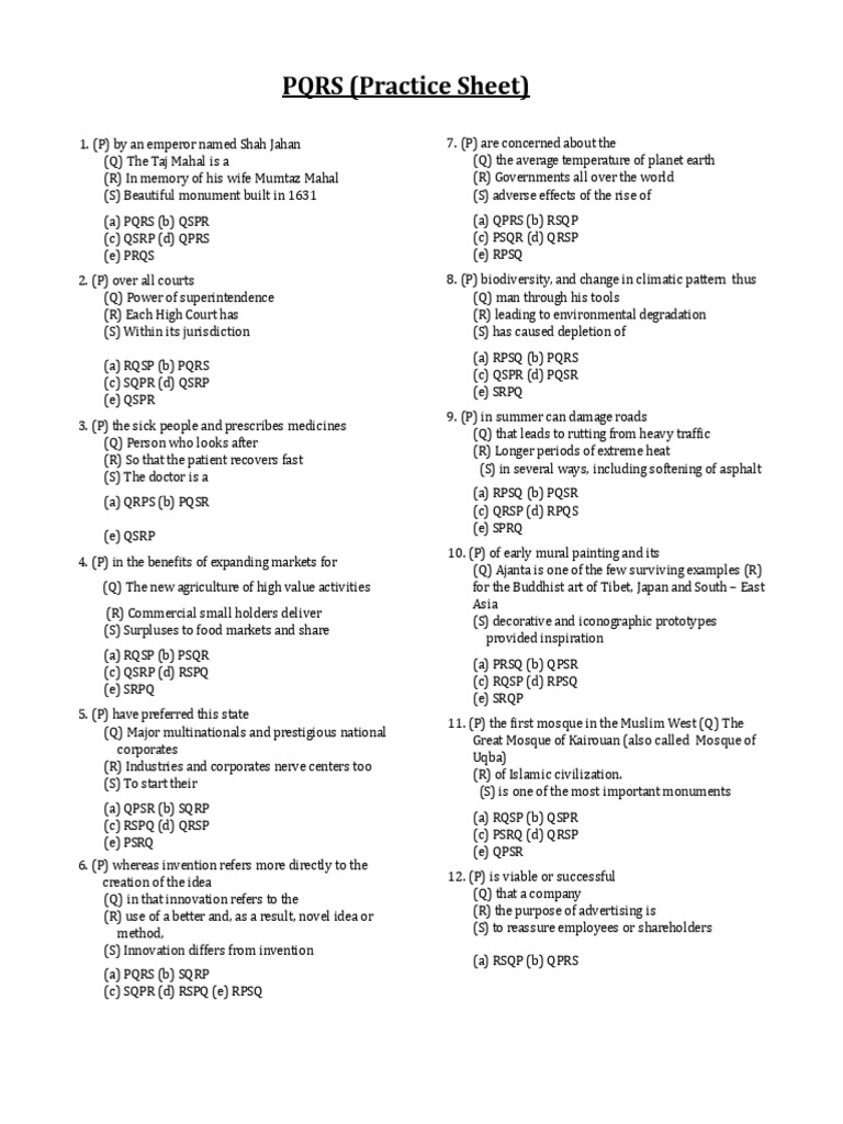 PQRS 400 Qs Printable Practice Sheet | PDF