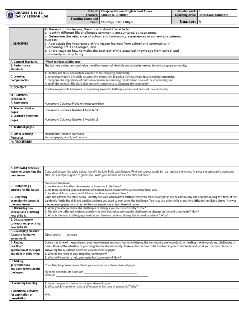 DLL_HGP-8_Q4_M11 | PDF | Learning | Teachers