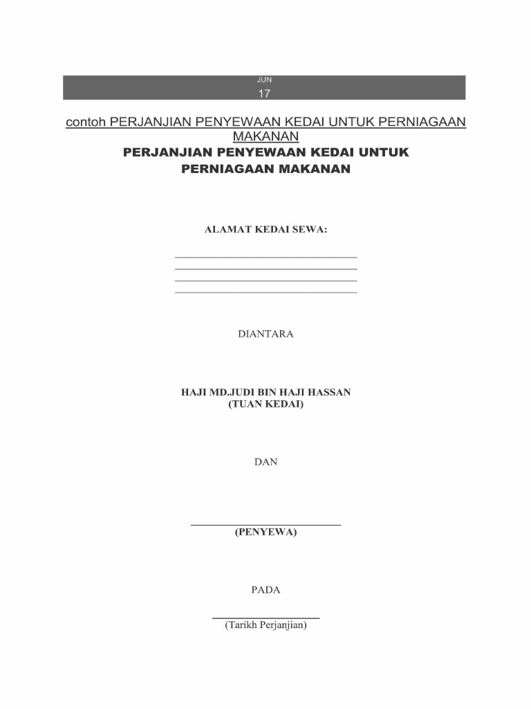 Contoh Agreement Perjanjian Sewa Kedai | PDF