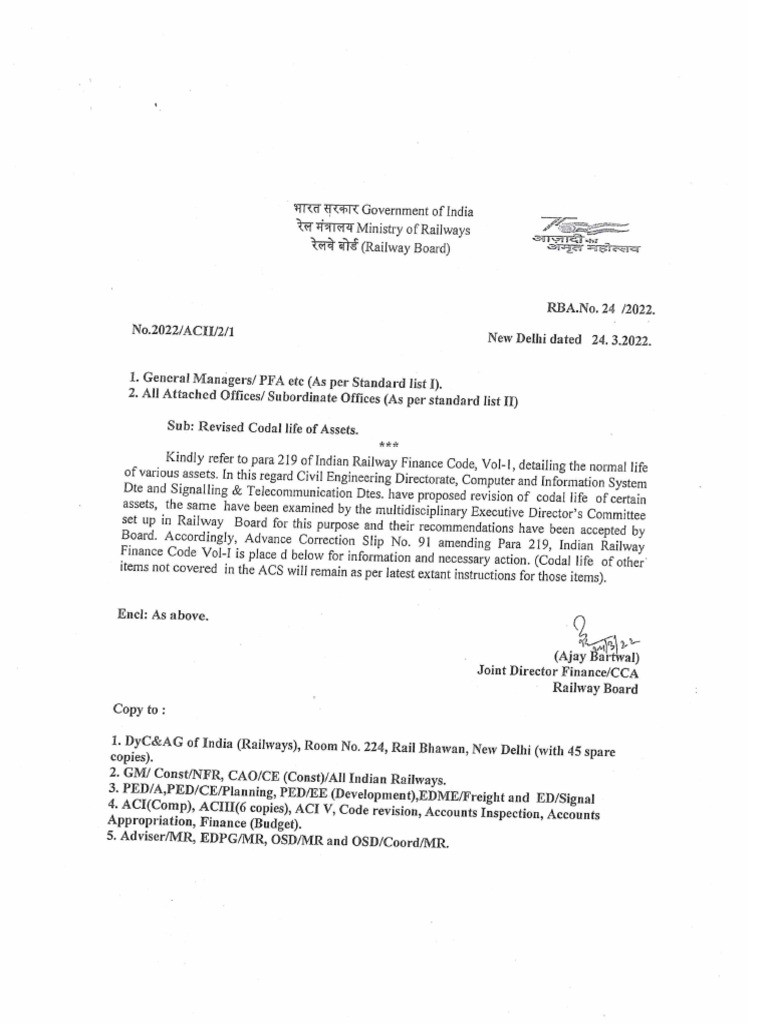 Annex-I Codal Life of Rly Asset | PDF