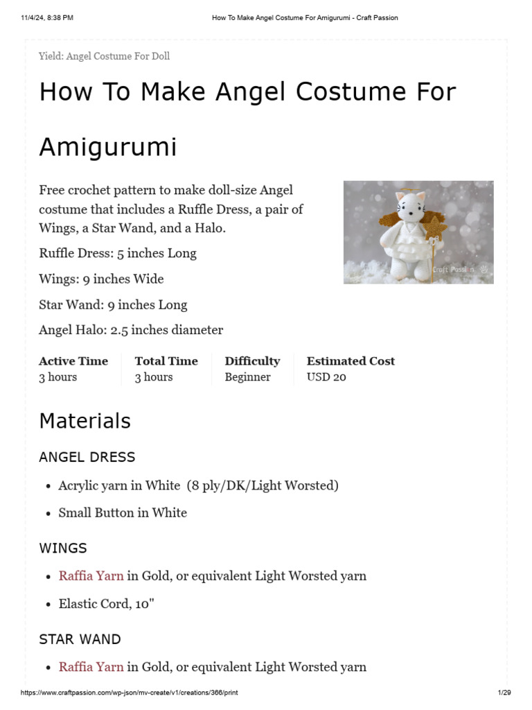 How To Make Angel Costume For Amigurumi Craft Passion Pdf Crochet Amigurumi