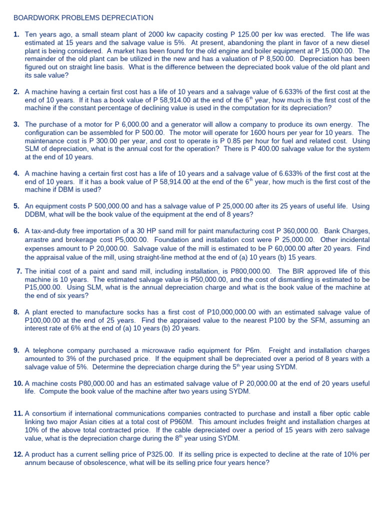 Board Work Problems Depreciation | PDF | Depreciation | Financial ...