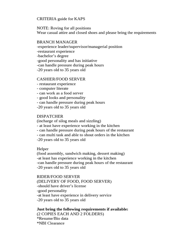 CRITERIA Guide For KAPS | PDF